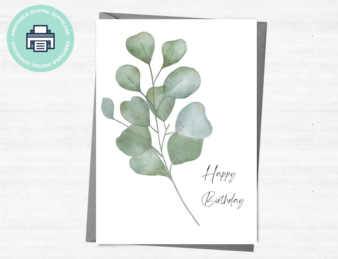 Printable Happy Birthday Greeting Card With Eucalyptus - Etsy