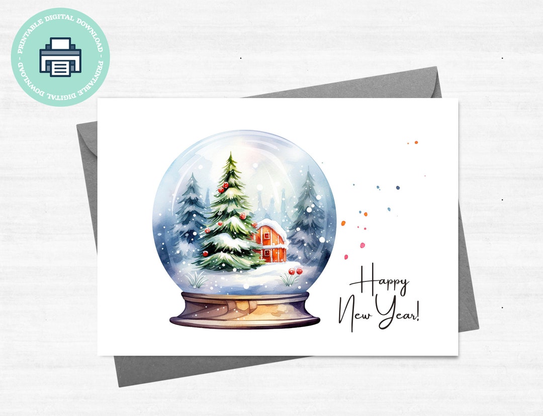 PRINTABLE Watercolor Snow Globe Greeting Card, Instant Download, Happy ...