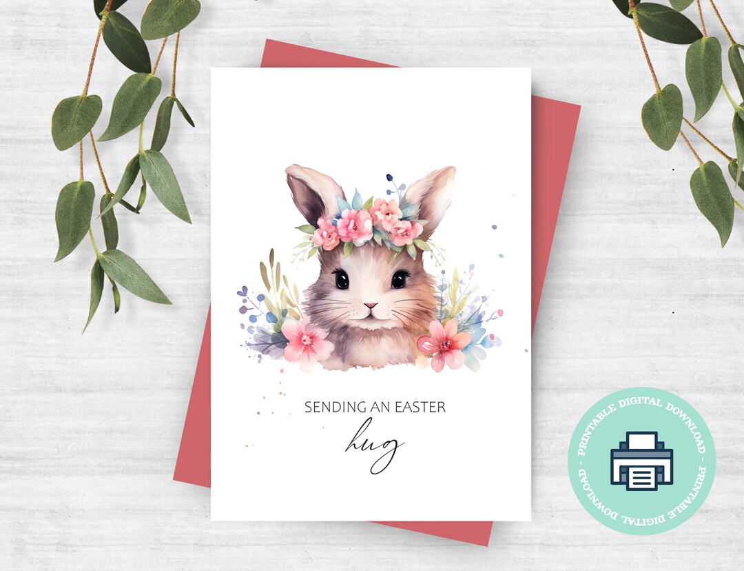 Printable Easter Card Bunny, Instant Download, Print at Home, Print 8.5 ...