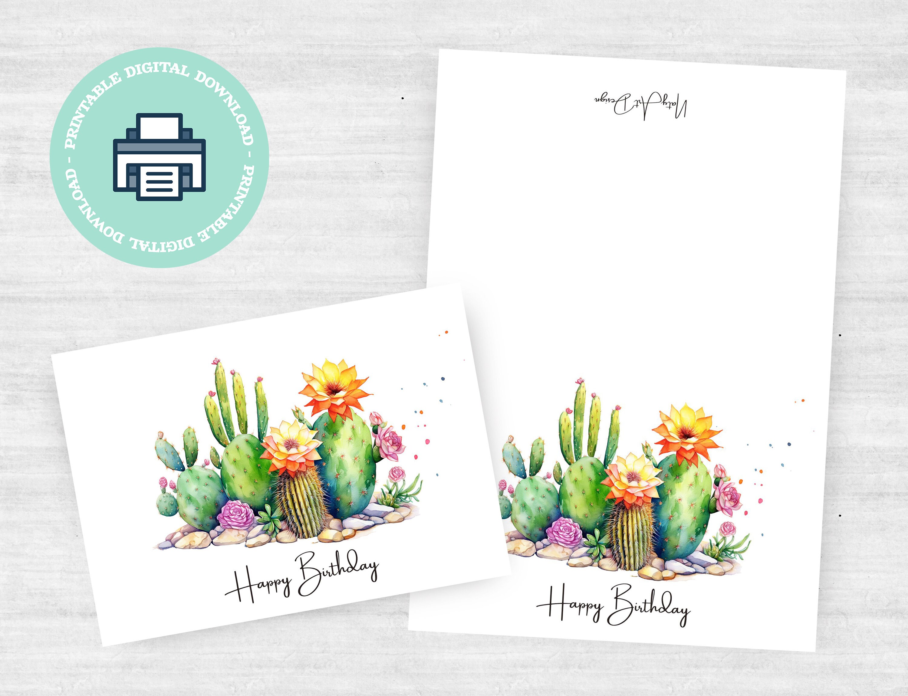 PRINTABLE Watercolor Cacti Birthday Card, Instant Download, Funny Cacti ...