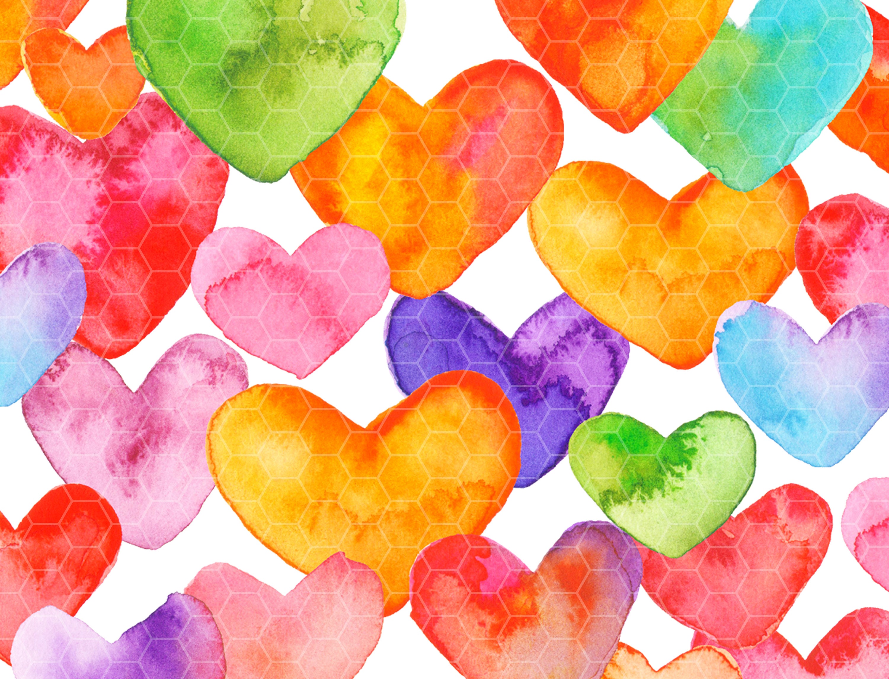 Cute Watercolor Love Shape of Bright Hearts Clipart. Hand Painted ...