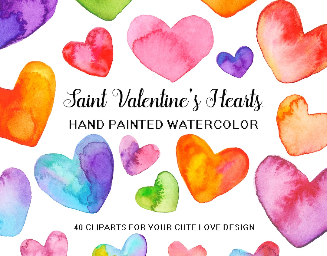 Hearts Watercolor Clipart, Hand Painted Heart Watercolor Clip Art ...