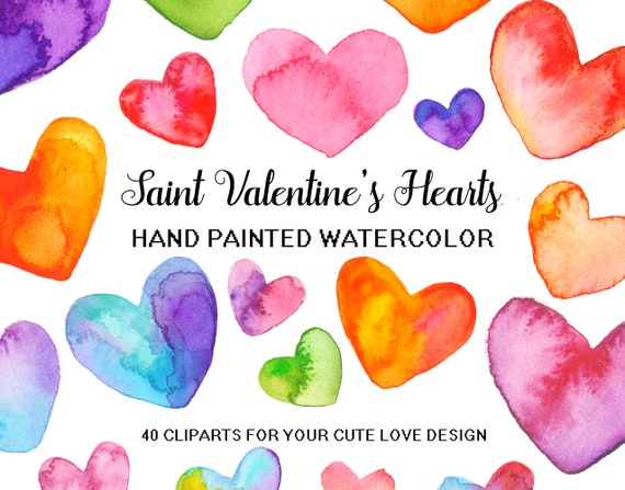Hearts Watercolor Clipart Hand Painted Heart Watercolor Clip | Etsy