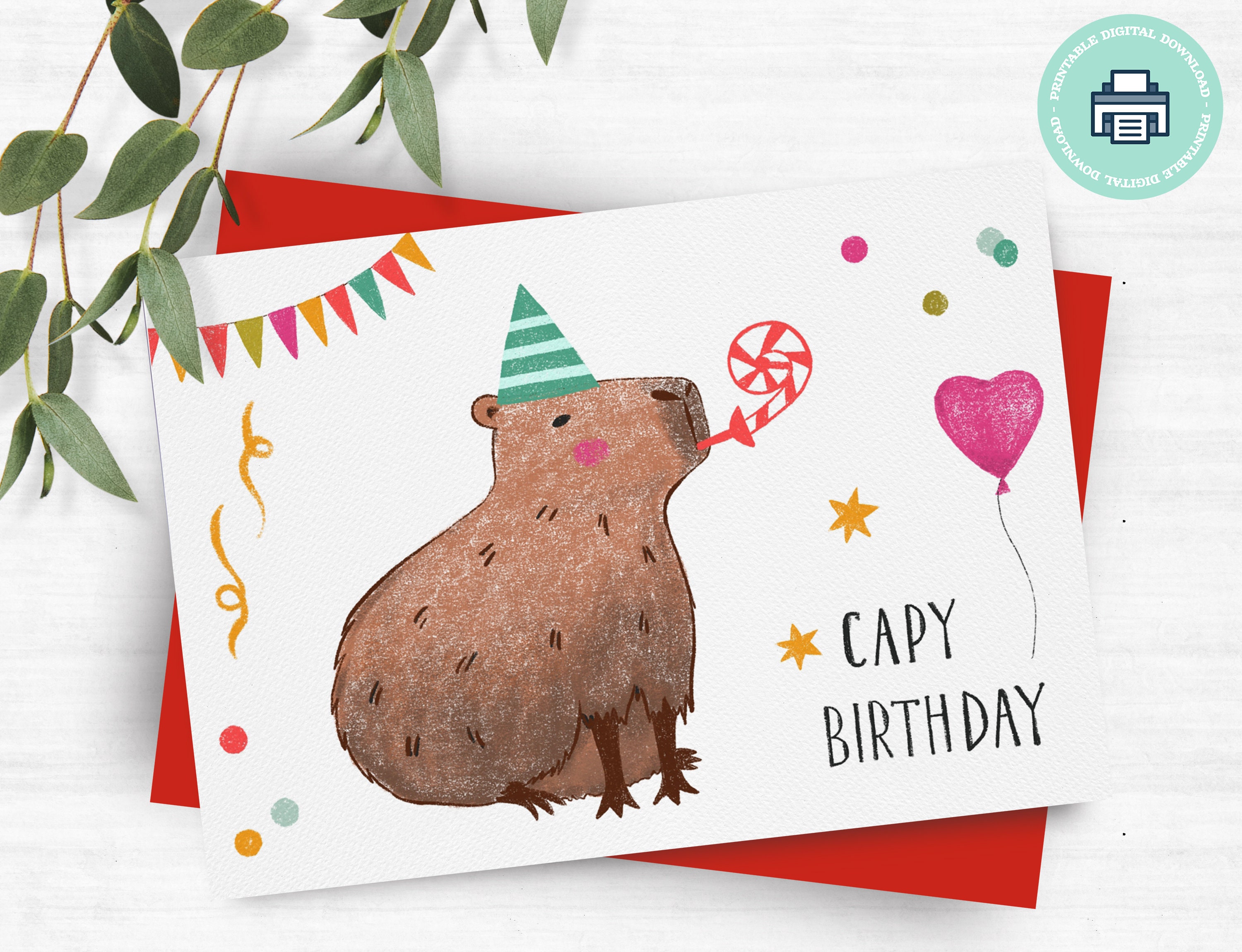 Printable Greeting Card Happy Birthday With Hand Drawn Capybara ...