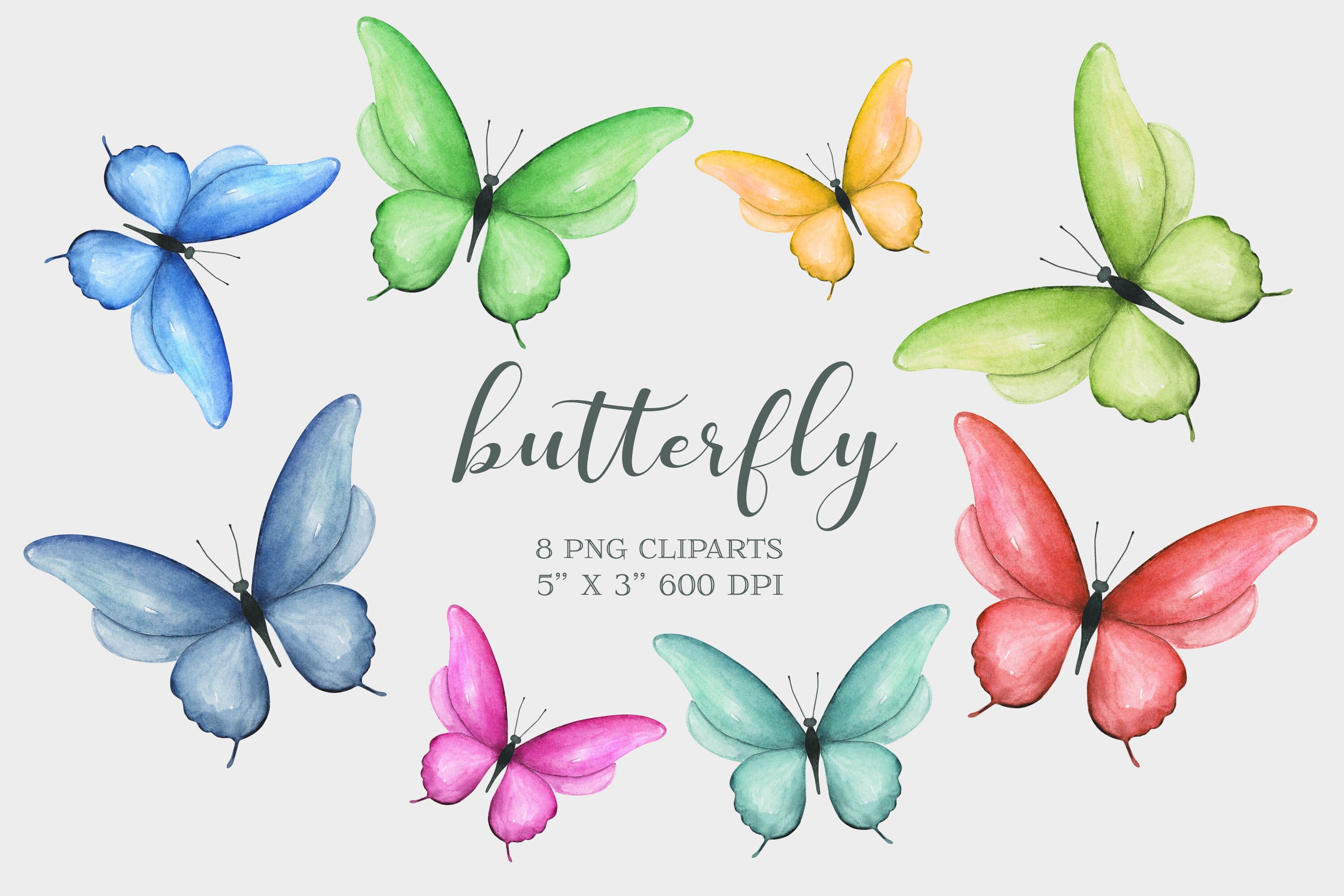 Watercolor Butterfly Clipart, Hand Painted Butterflies, Separate Png ...