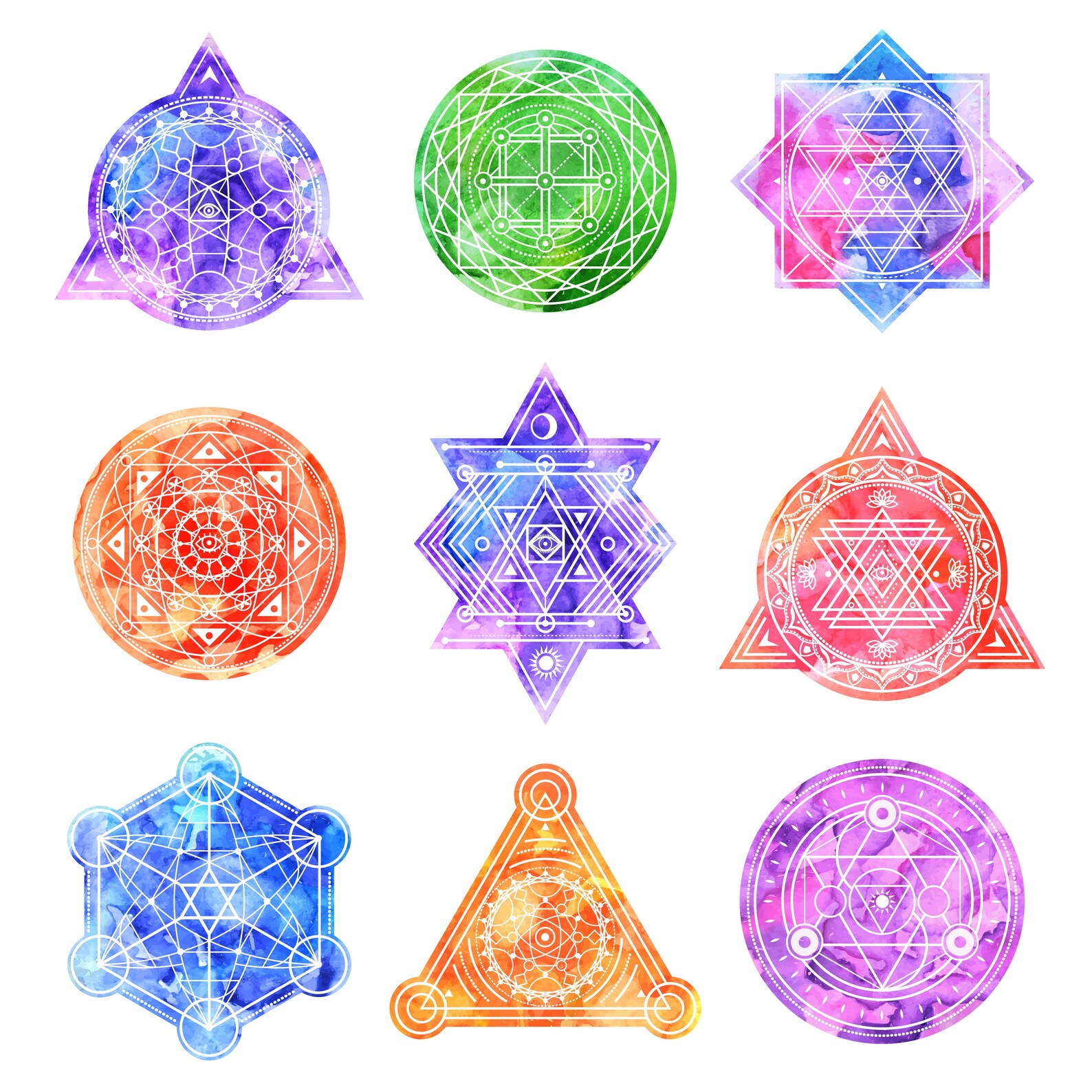 Watercolor Cliparts Set With Sacred Geometry Symbols. Digital - Etsy