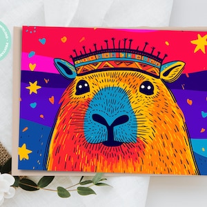 Capybara Great Greeting Card, Modern Style, Colored, Instant Download ...