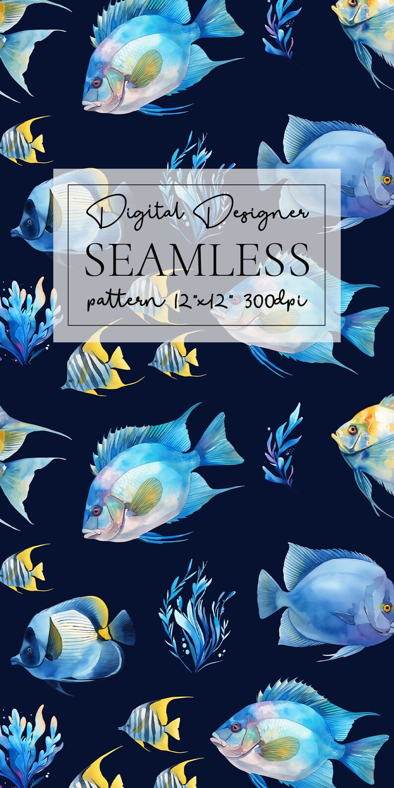 Seamless Ocean Fish Pattern, Png Transparent, Fabric Design, Commercial ...
