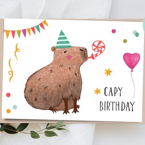 Printable Greeting Card Happy Birthday With Hand Drawn Capybara ...