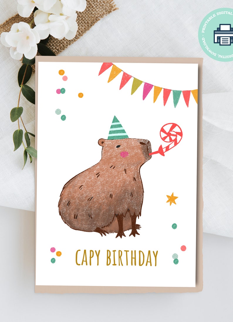 Capybara Printable Birthday Greeting Card, Digital Download, Print at ...