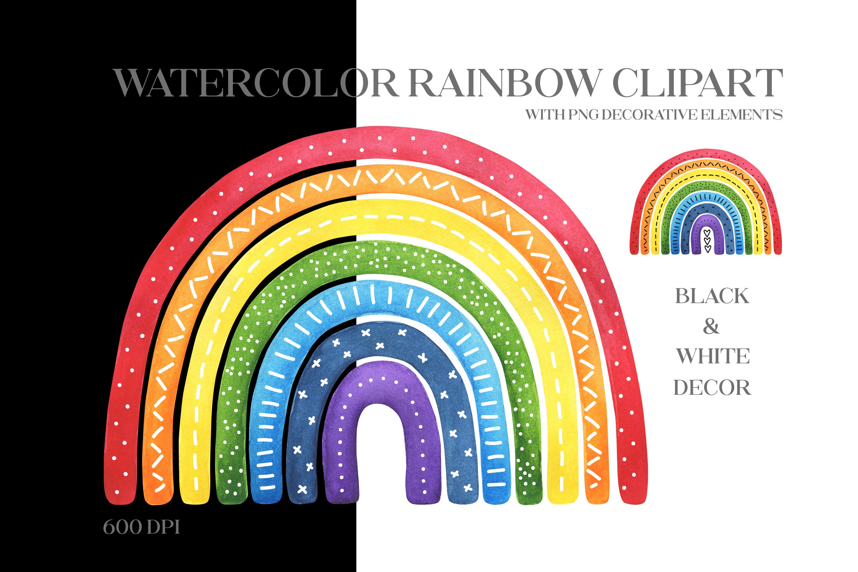 Watercolor Rainbow Clipart PNG Instant Download | Etsy