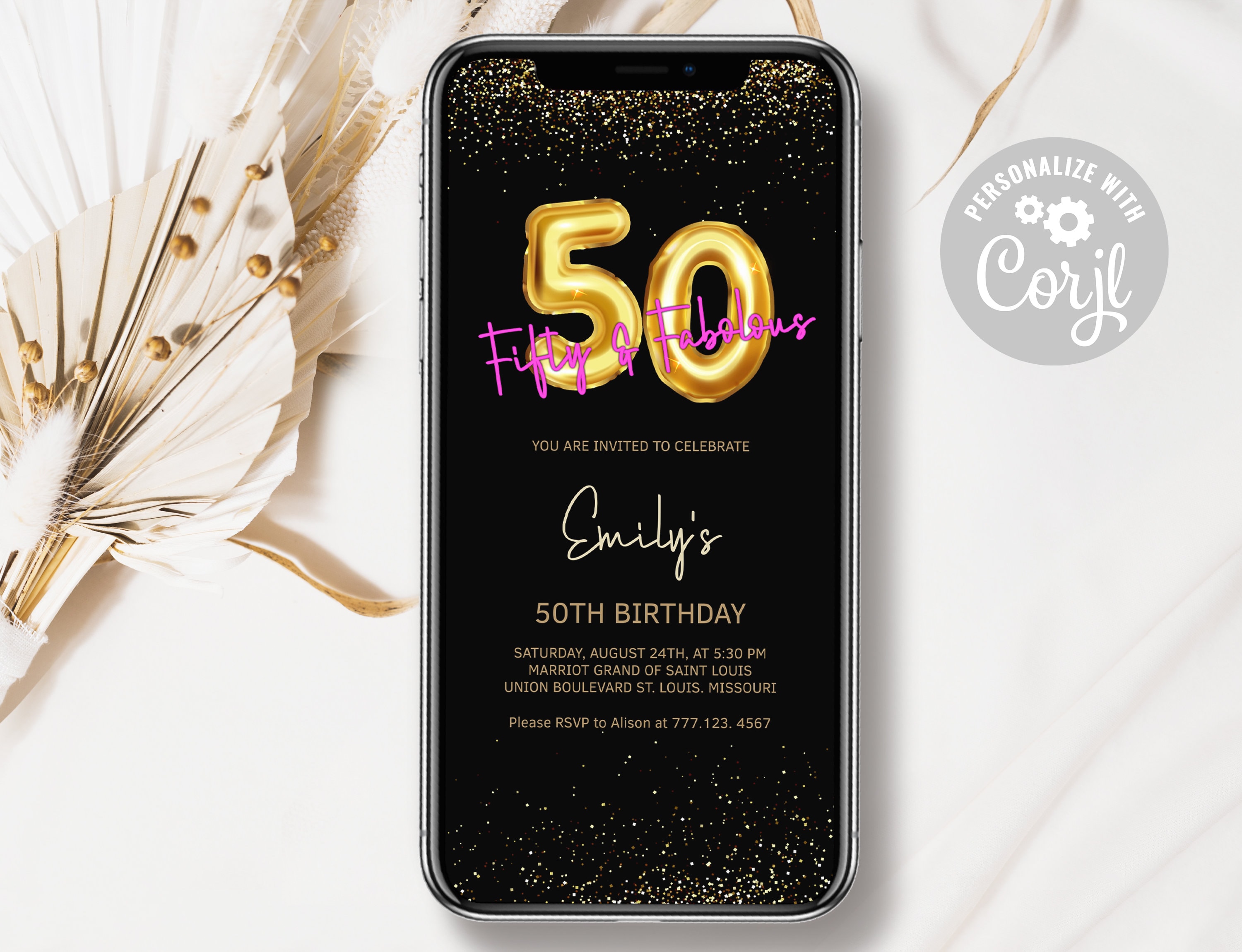 EDITABLE Electronic 50th Birthday Invitation Birthday Evite - Etsy