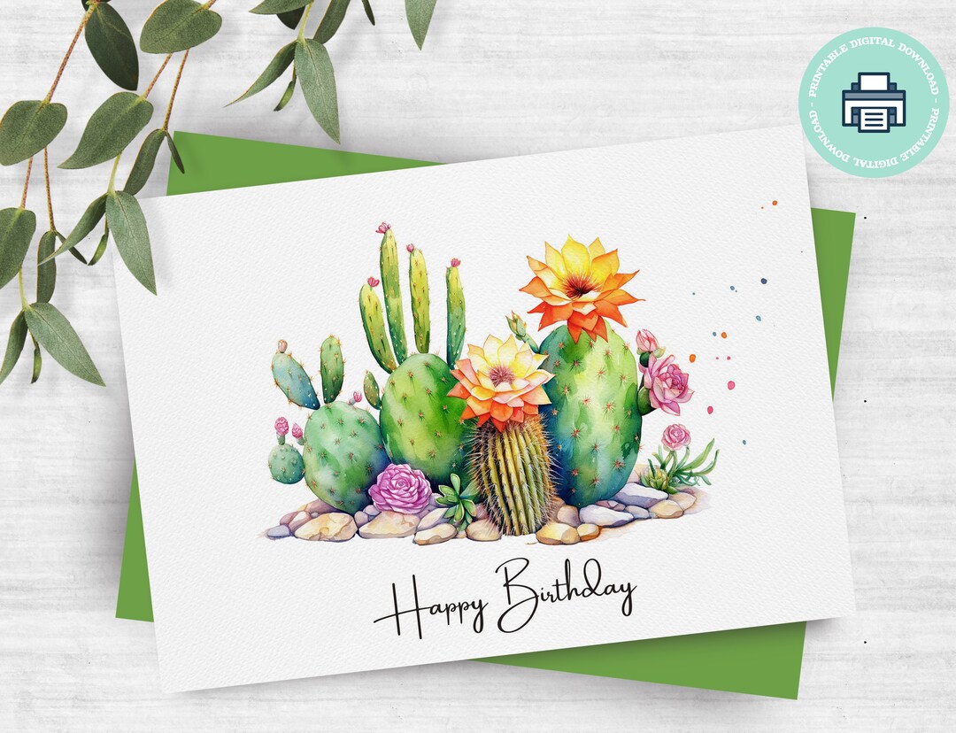PRINTABLE Watercolor Cacti Birthday Card, Instant Download, Funny Cacti ...