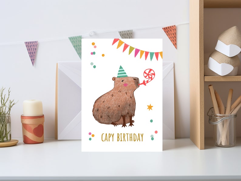 Capybara Printable Birthday Greeting Card, Digital Download, Print at ...