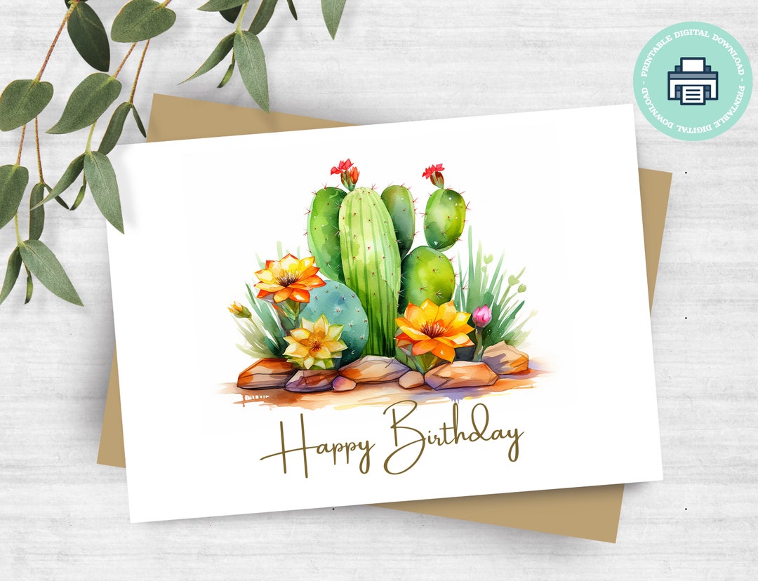 PRINTABLE Watercolor Cacti Birthday Card, Instant Download, Funny Cacti ...