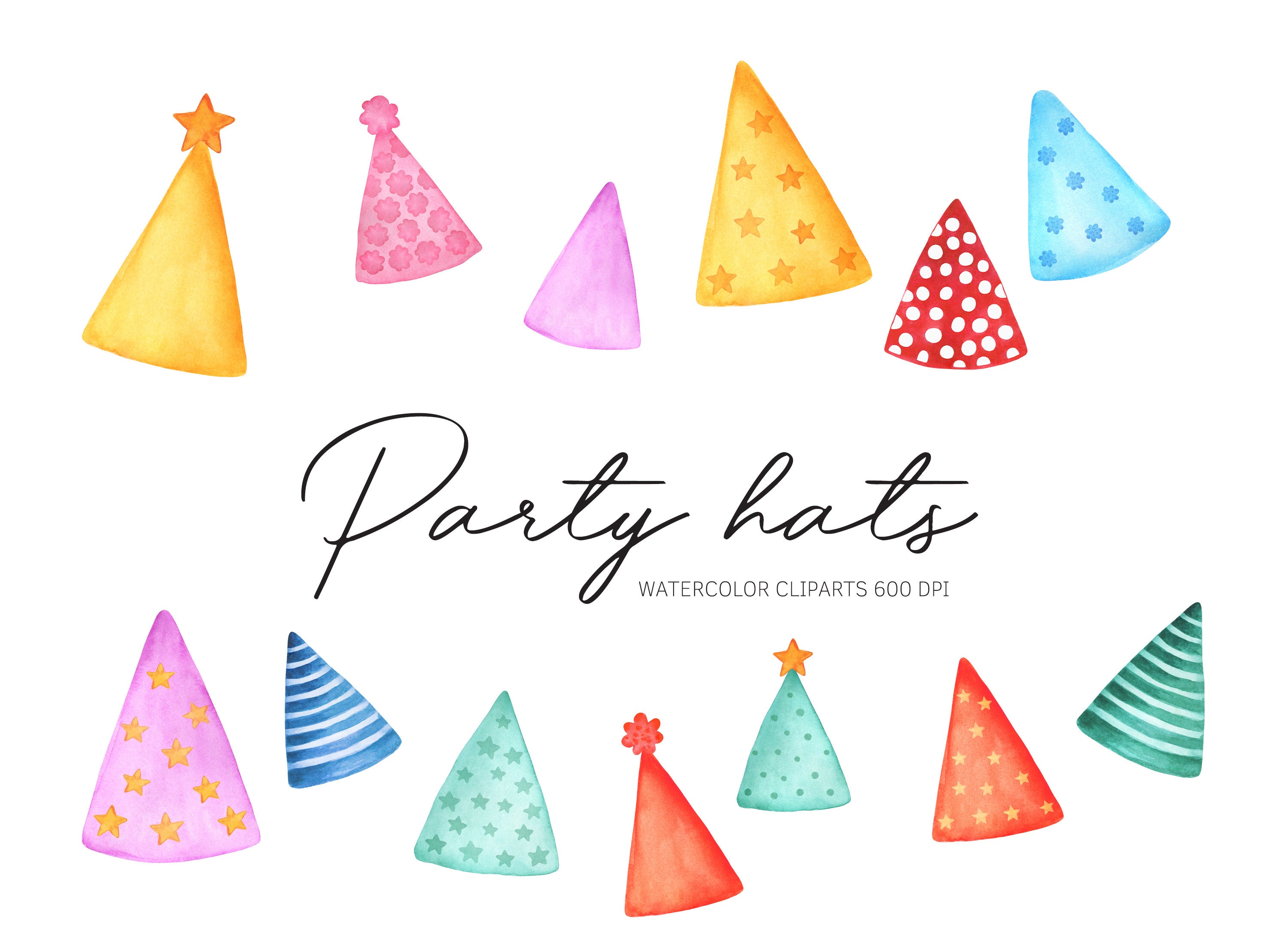 Watercolor Holiday Caps Clipart. Set of Holiday Decorative Hats.hand ...