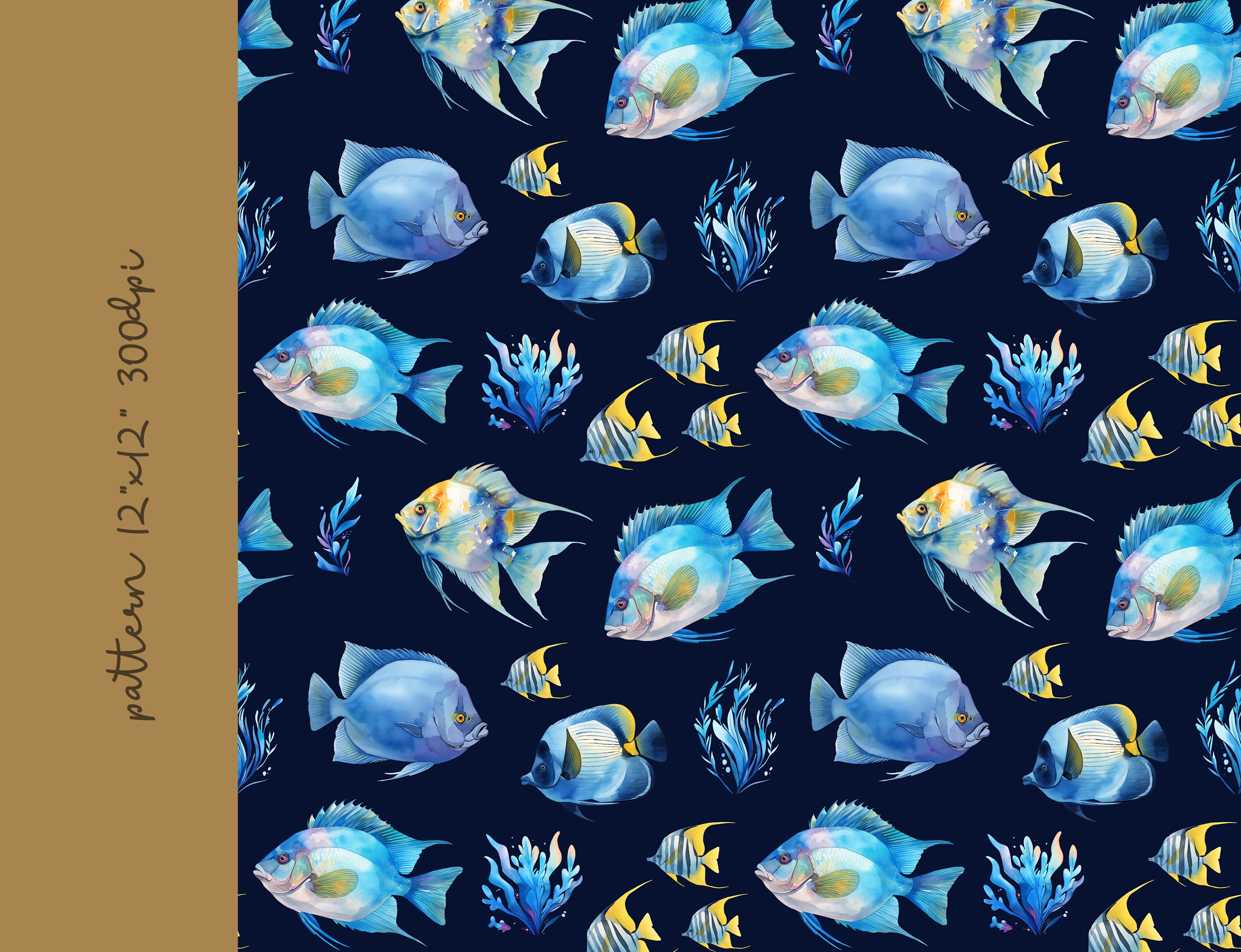 Seamless Ocean Fish Pattern, Png Transparent, Fabric Design, Commercial ...