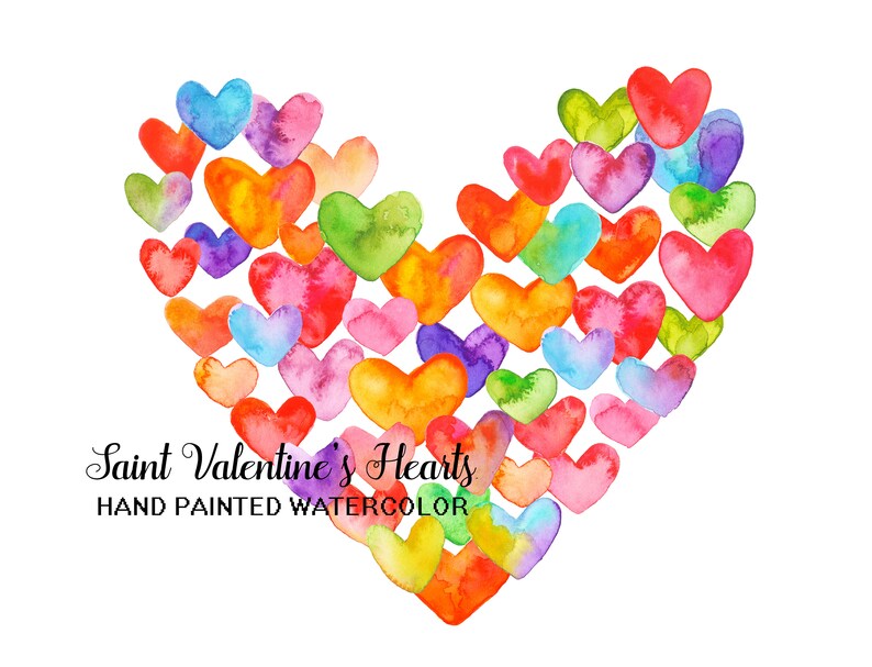 Cute Watercolor Love Shape of Bright Hearts Clipart. Hand Painted ...
