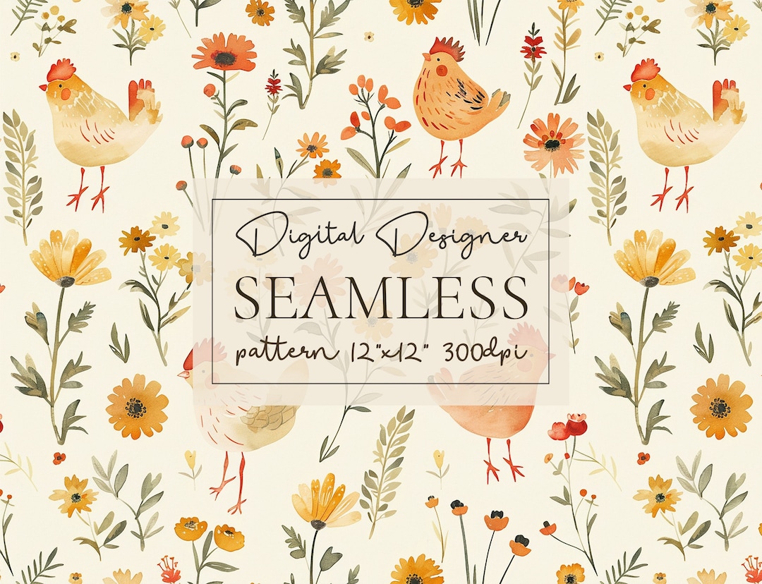 Farm Animals Seamless Pattern Chick Chicken Fabric Pattern, Watercolor ...