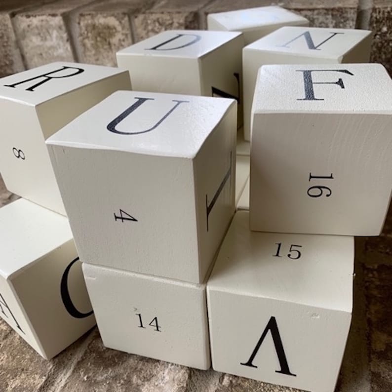 Handmade Wood Block Bundle Set White Letter Blocks Alphabet Blocks ...