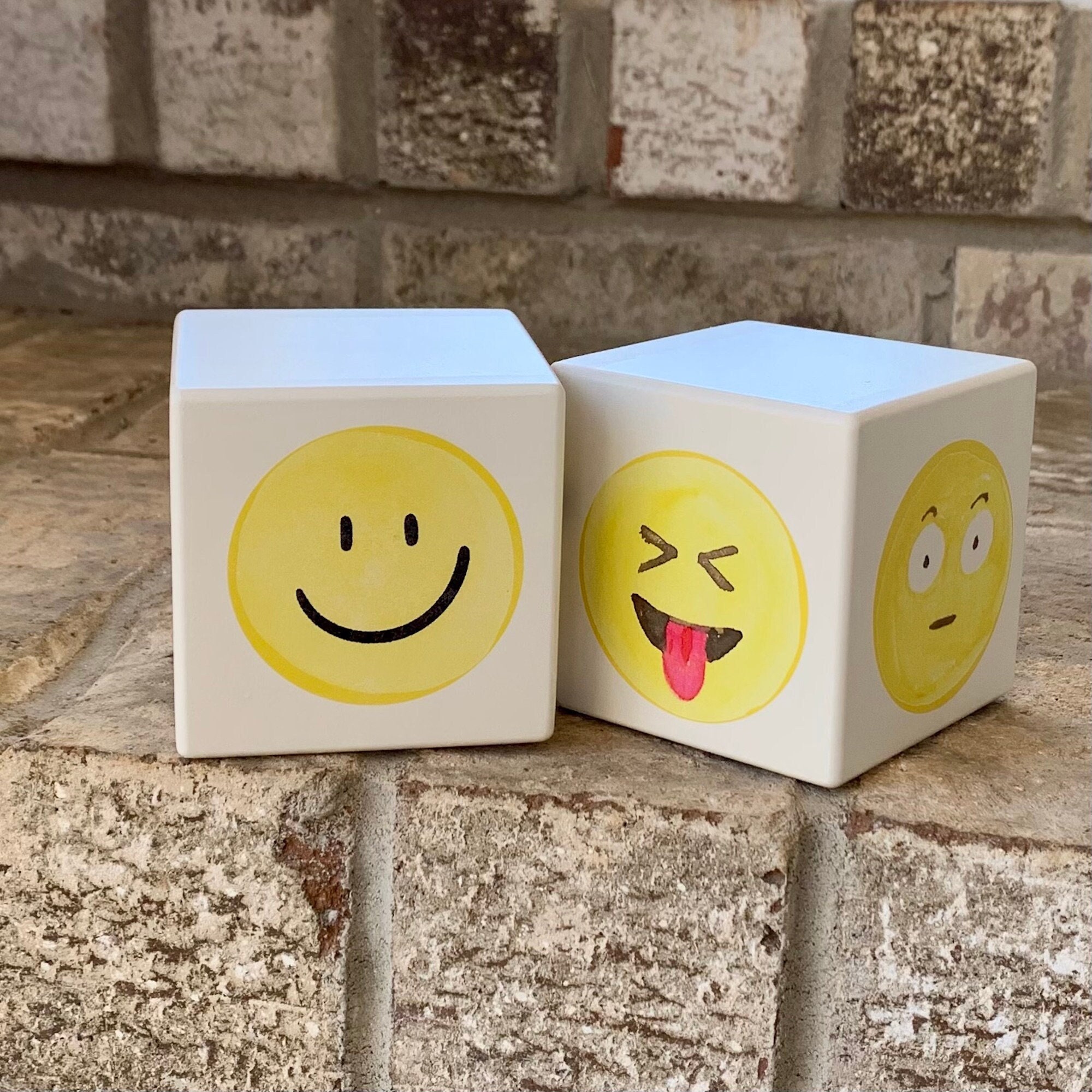 Handmade White Wood Emoji Blocks, Set of 2 Emoji Decor Emoji Letter ...
