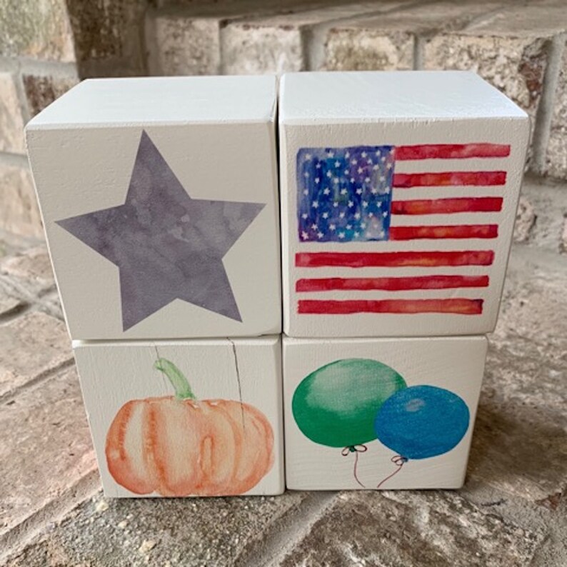 Handmade White Wood Picture Blocks – Set of 4 | Personalized Photo ...