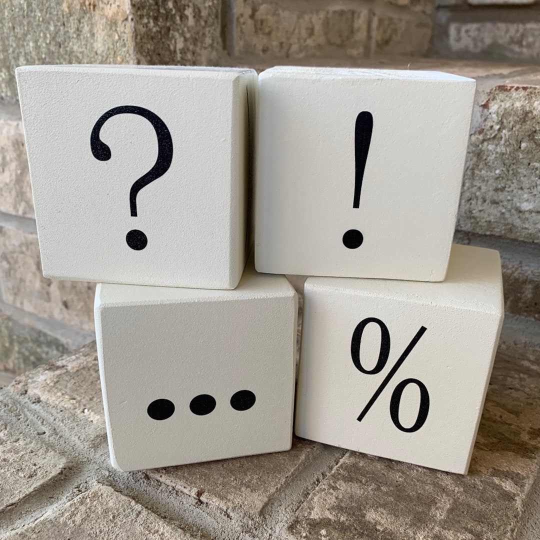 Handcrafted White Wood Punctuation Blocks – Set of 4 | Add-on Symbols ...