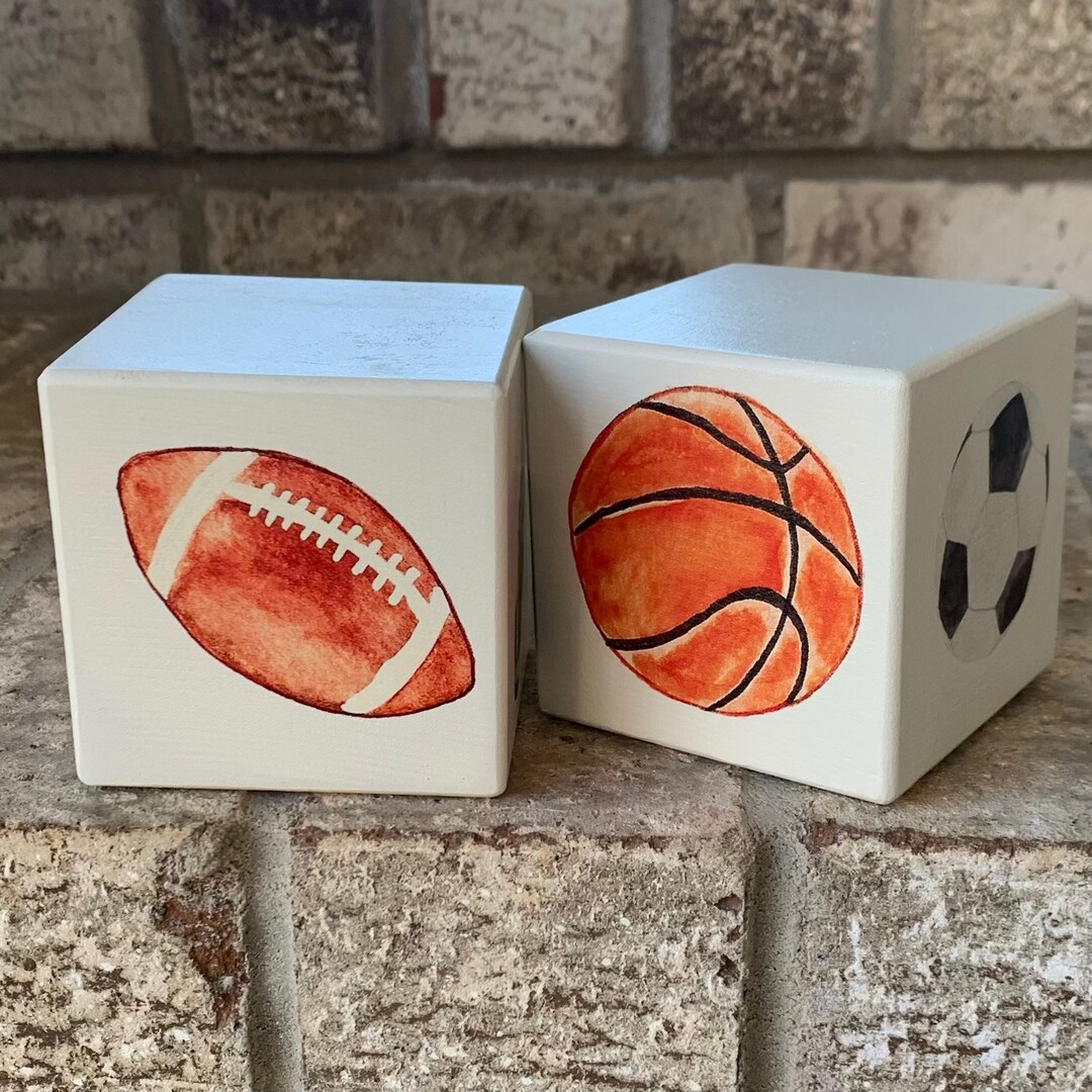 Handcrafted White Wood Sports Blocks – Set of 2 | Sports-themed Décor ...