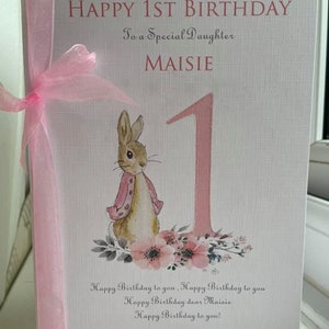Large Personalised 1st Pink Flopsy Rabbit Birthday Card Size - Etsy