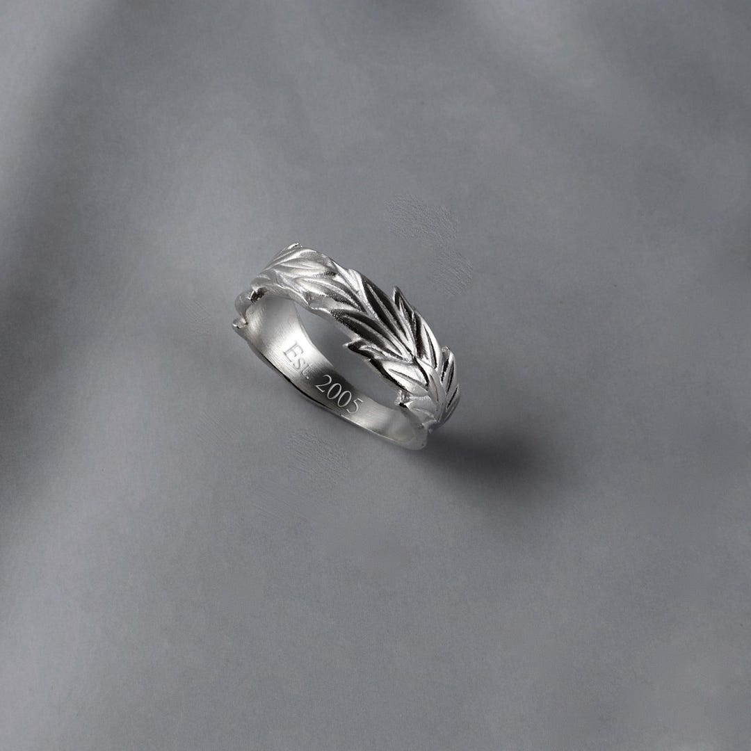 Engraved Leaf Pattern Ring 925 Sterling Silver Nature-inspired Band ...