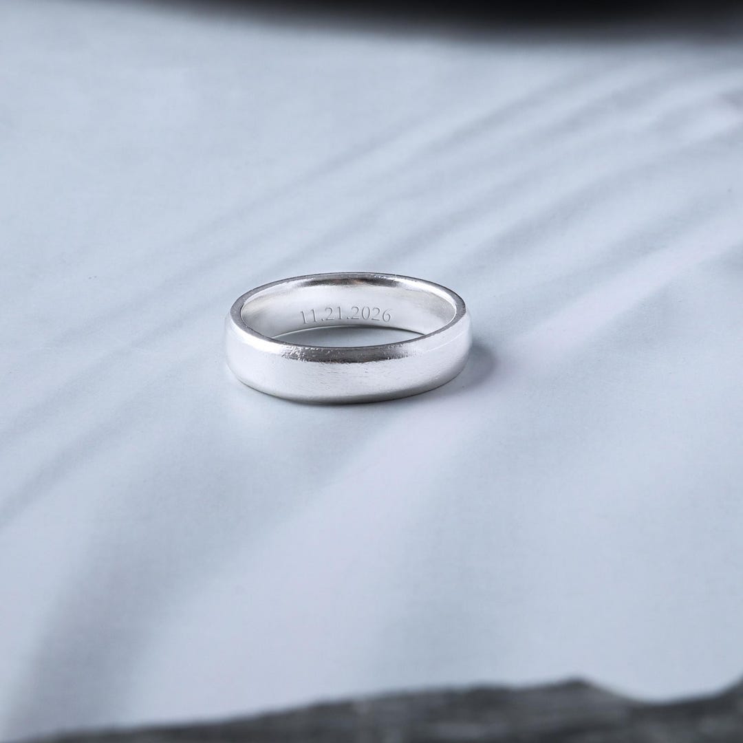 Engraved Sterling Silver Ring: Simple Band for Men's Wedding - Etsy