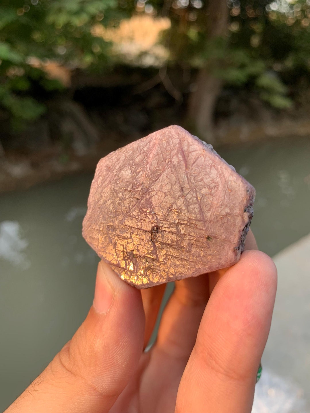 Pink Ruby Hexagonal Crystal With Record Keeper Patterns on Both ...