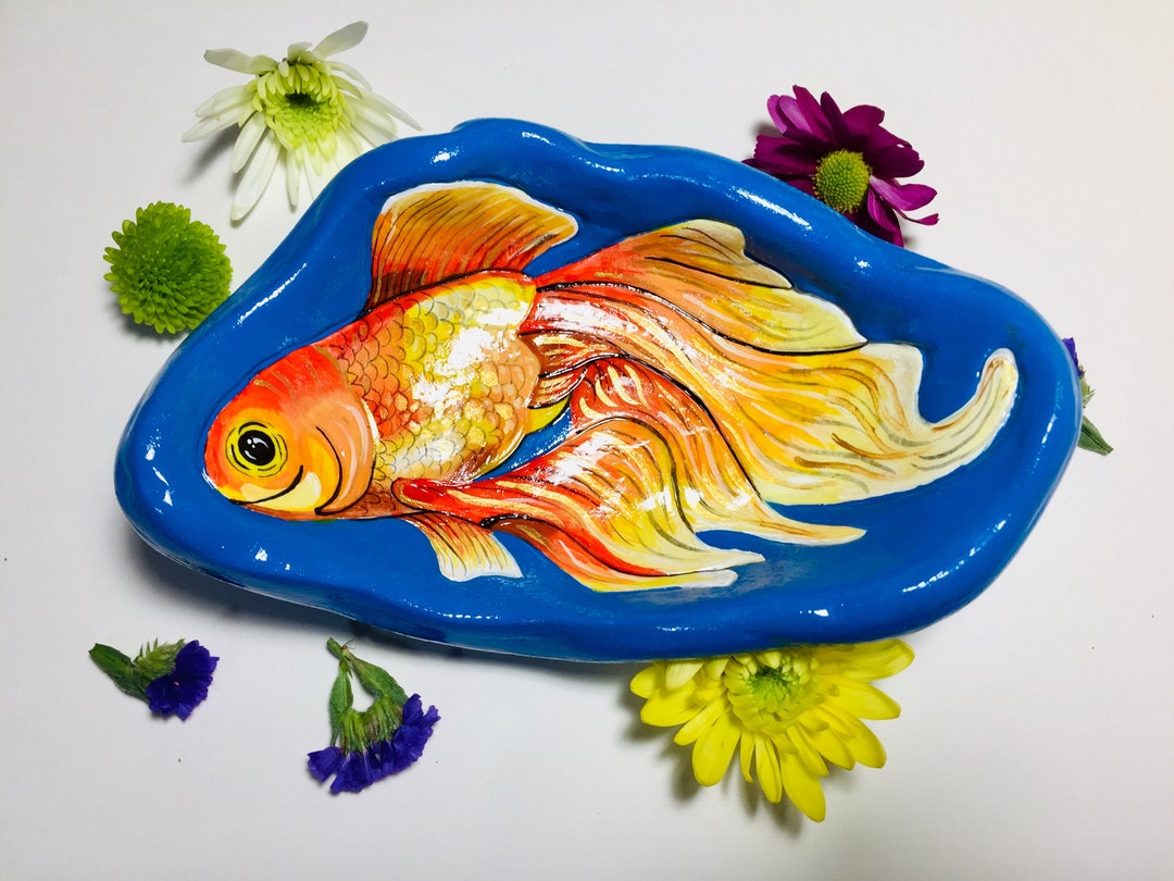 Gold Fish Dish, Handmade Hand Painted Clay Fish Dish, Personalised ...