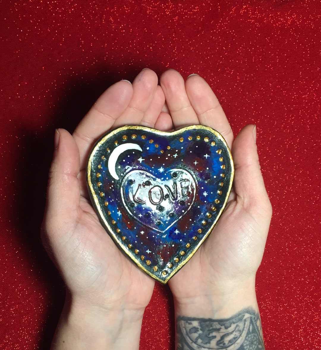 Love Heart Night Sky Ring Dish, Clay Spoon Rest, Handmade Jewellery ...