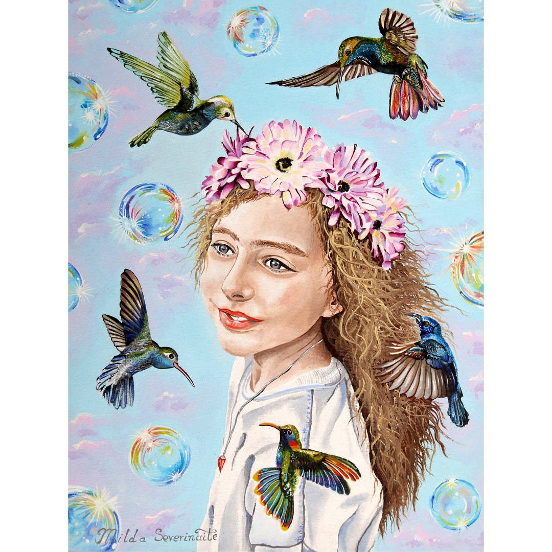 A Girl With Hummingbirds Fine Art Print Portrait Commission - Etsy
