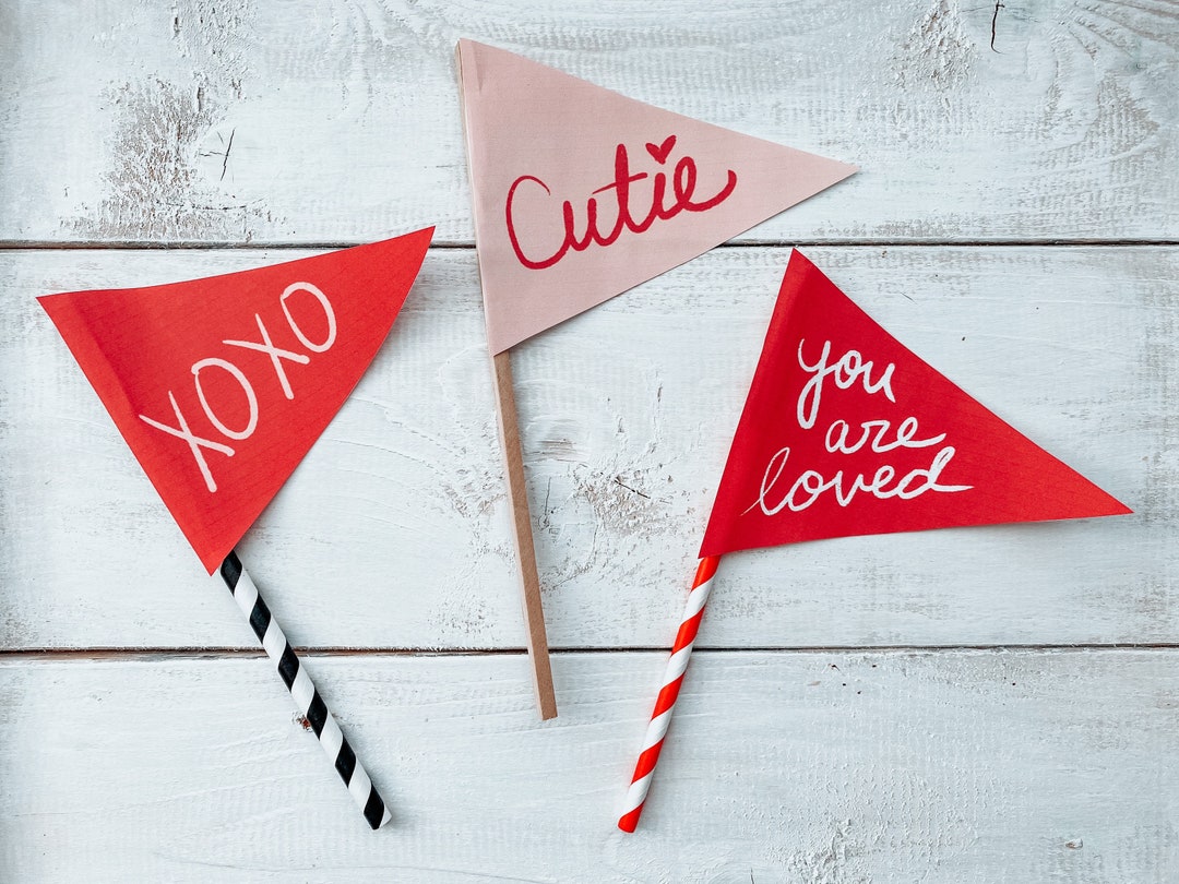 Valentines Pennant Flag Printable, Set of 4 Designs, Valentines Favor ...