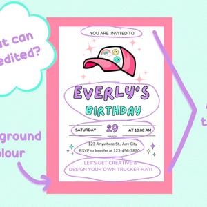 Trucker Hat Bar Birthday Invitation: Customizable Pink Party (digital ...