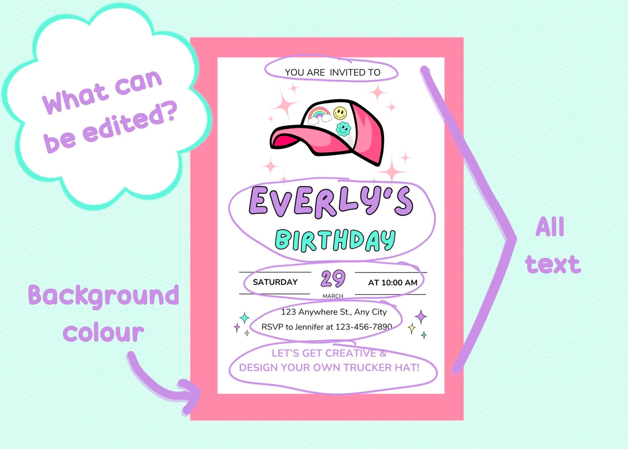 Trucker Hat Bar Birthday Invitation: Customizable Pink Party (digital ...