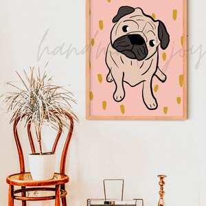 Cute Dog Print of Pug, Pug Print, Dog Wall Decor, Pink Pug Room Decor ...