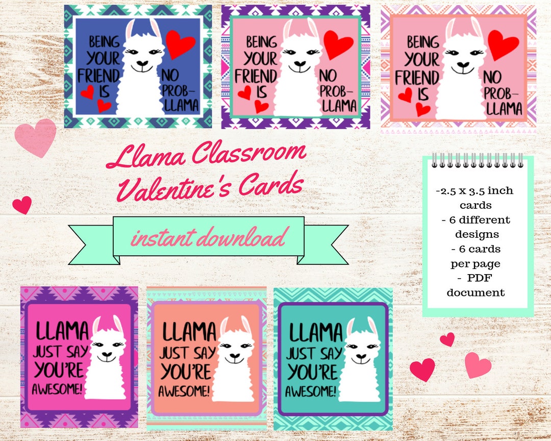 Llama Valentines Cards: Printable Classroom Valentines (digital ...
