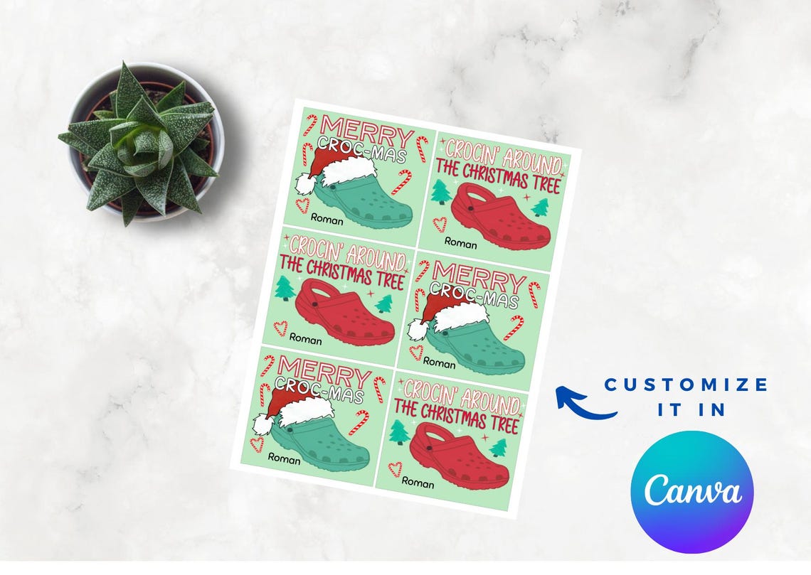 Croc Christmas Charm Card: Printable Class Gift Tag (PDF) - Etsy