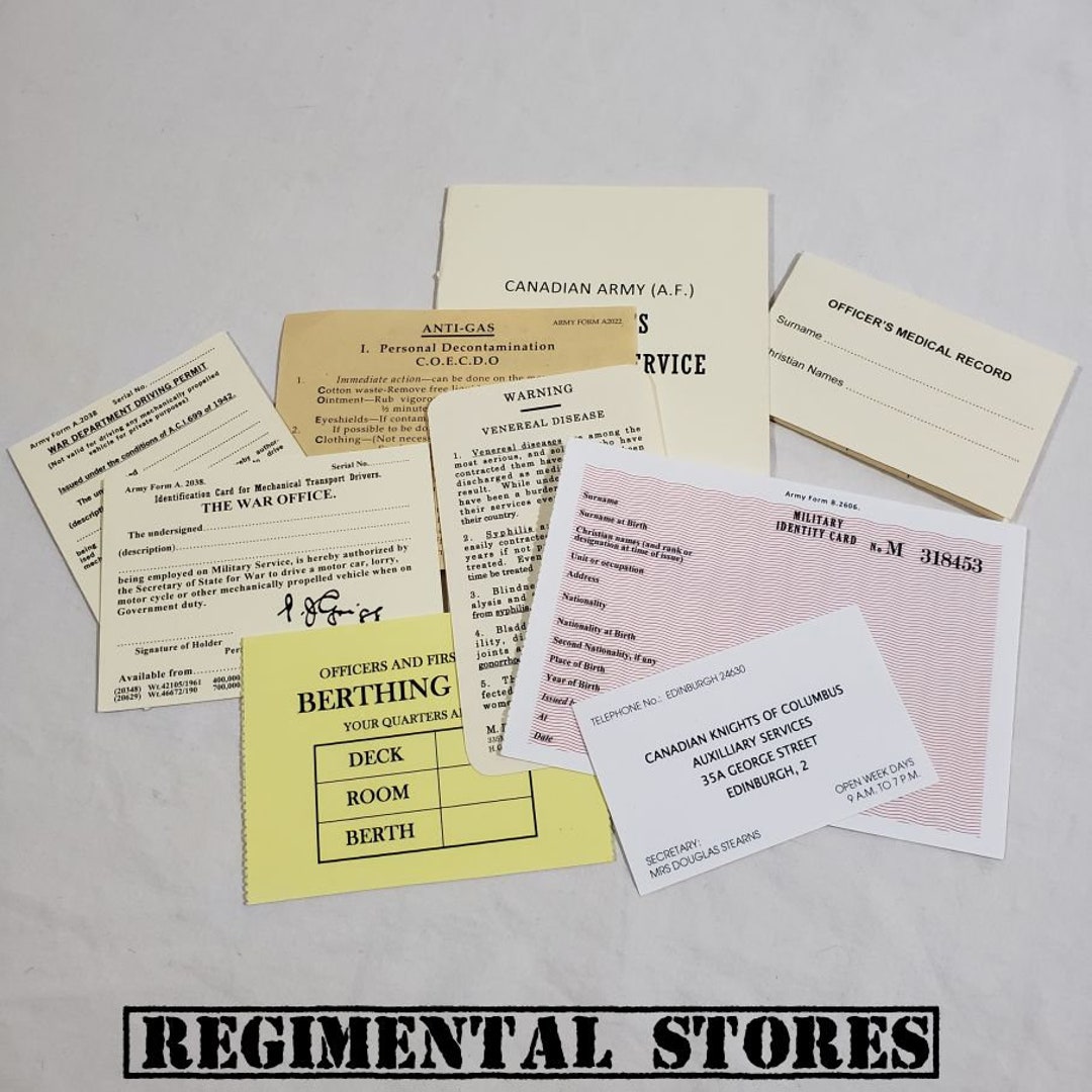 Canadian Army Officer's WWII REPRODUCTION Paperwork Set - Etsy