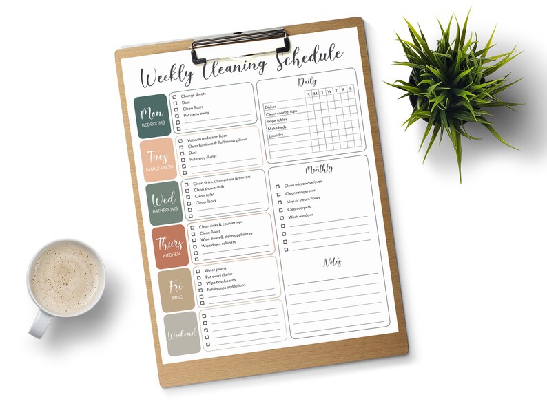 Weekly Cleaning Schedule Printable Instant Download Chore Chart Nuetral ...