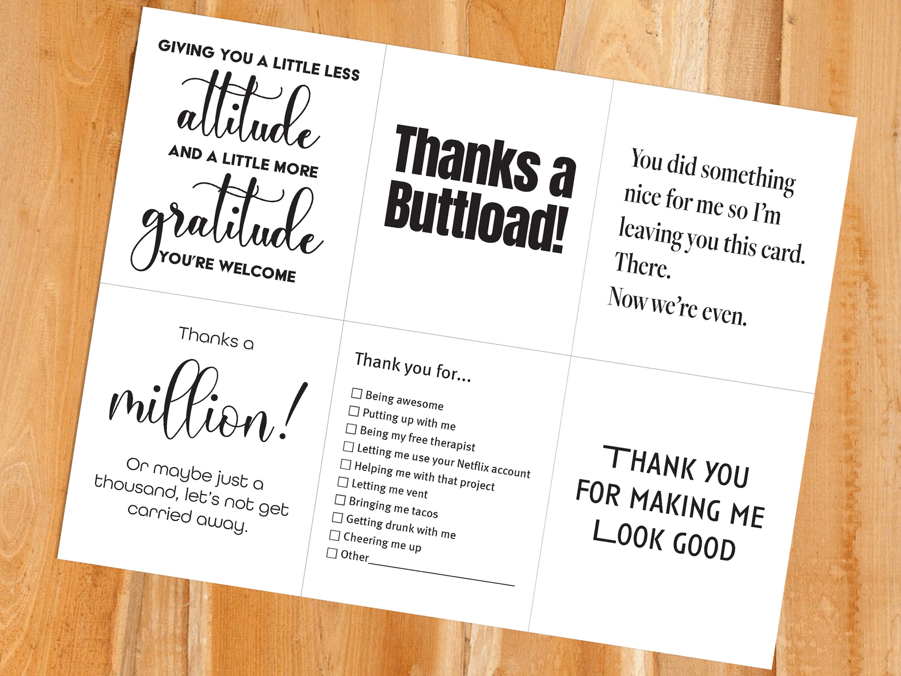 Sassy Gratitude Printable Cards Instant Download Sarcastic Thank You by ...