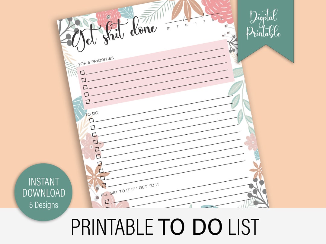 To Do List Get Shit Done Daily Printable to Do PDF Planner Checklist ...