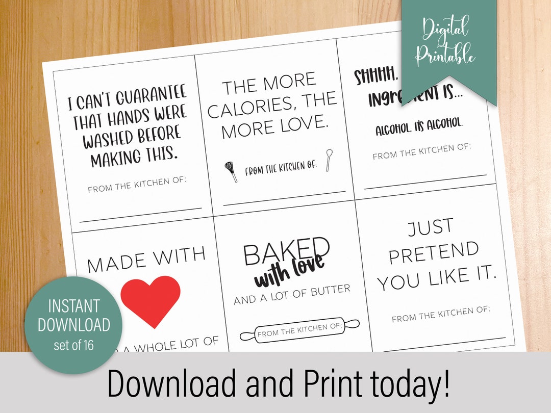 Baking Gift Tags Sassy Cards Funny Printable Digital Download by Kiss ...