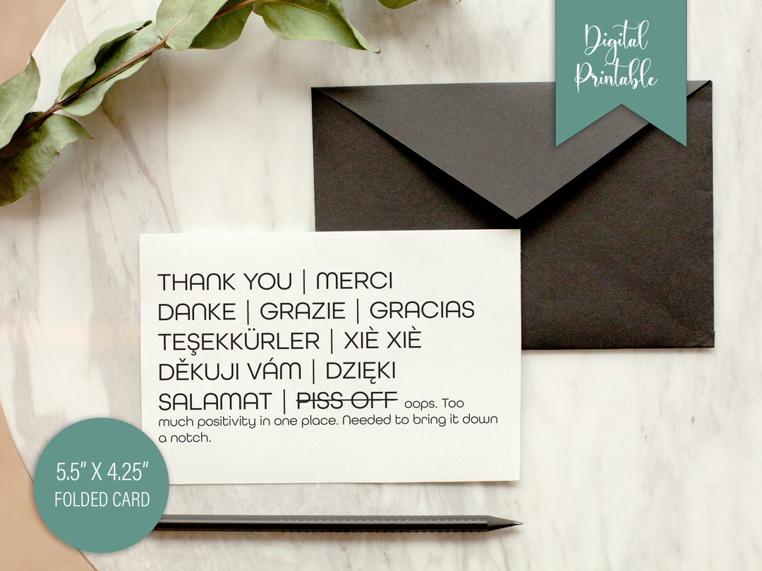 Thank You Card Digital Printable Sassy Funny Instant Download by Kiss ...