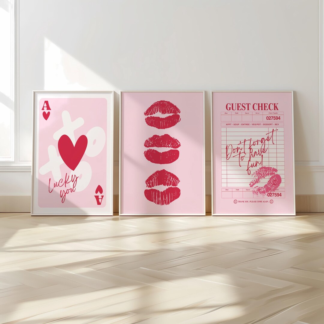 Preppy Poster Set of 3 Instant Download Ace of Heart Art Lucky Your ...