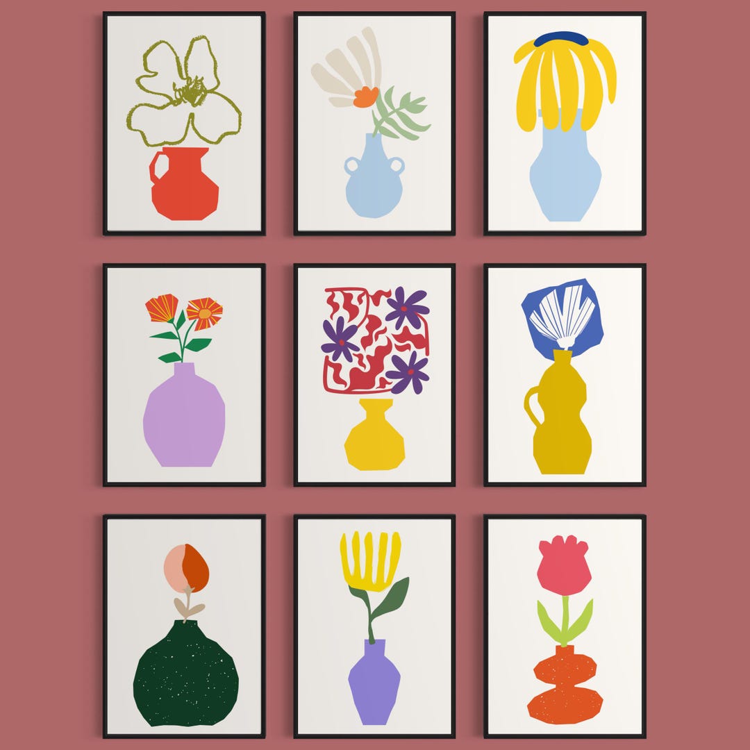Matisse Style Botanical Art Set of 30 | Colorful Vase Flower Prints ...