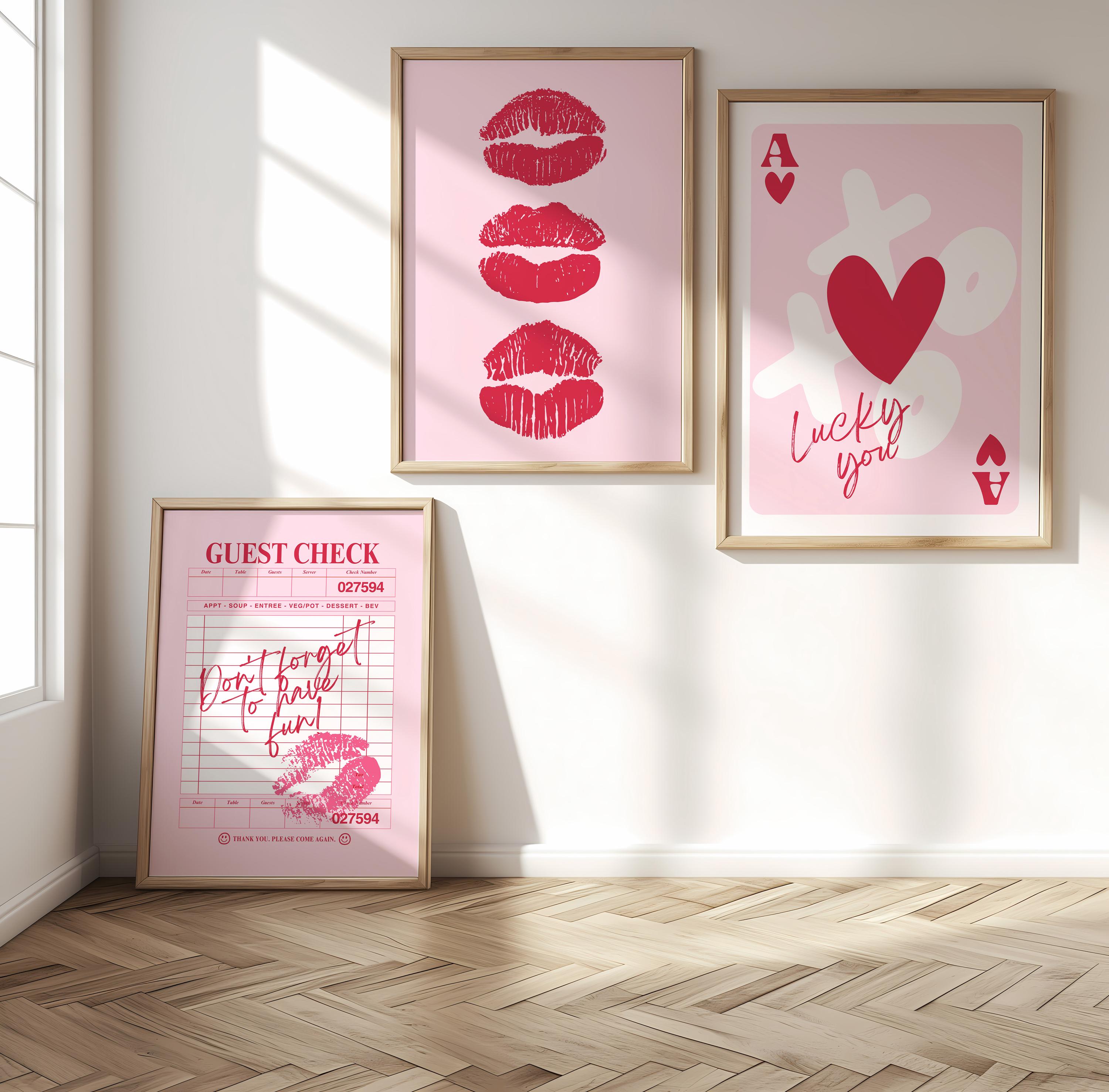 Preppy Poster Set of 3 Instant Download Ace of Heart Art Lucky Your ...